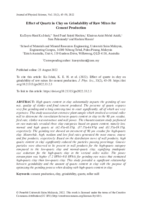 (PDF) Effect of Quartz in Clay on Grindability of Raw Mixes for Cement ...