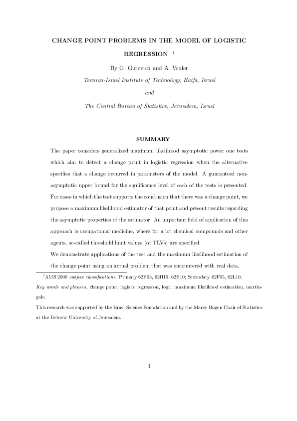 (PDF) Change point problems in the model of logistic regression