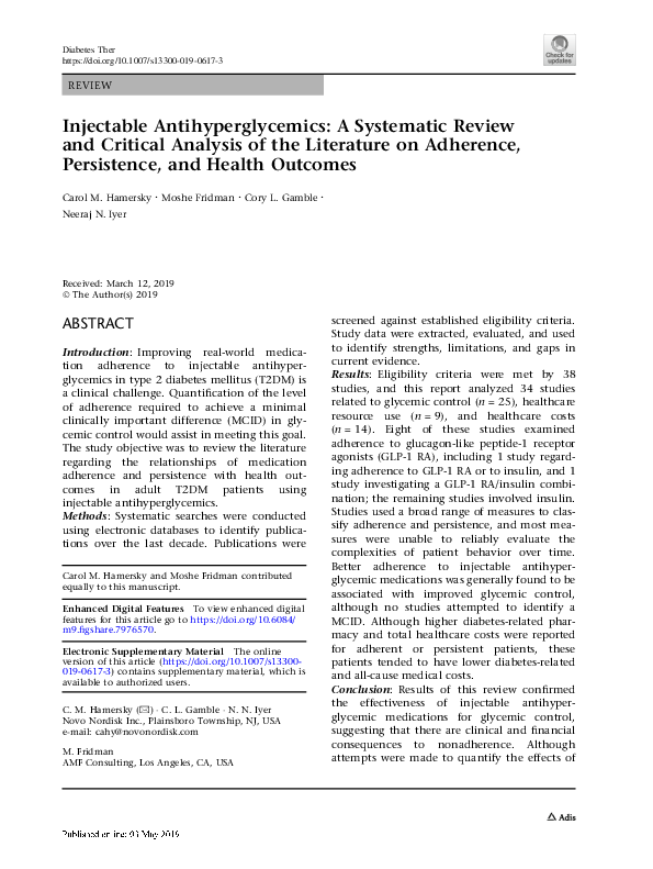 (PDF) Injectable Antihyperglycemics: A Systematic Review and Critical ...