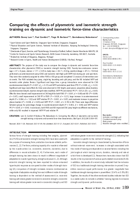 (PDF) Comparing the effects of plyometric and isometric strength ...