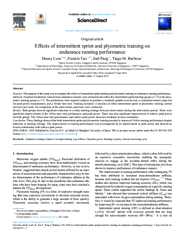 (PDF) Effects of intermittent sprint and plyometric training on endurance running performance