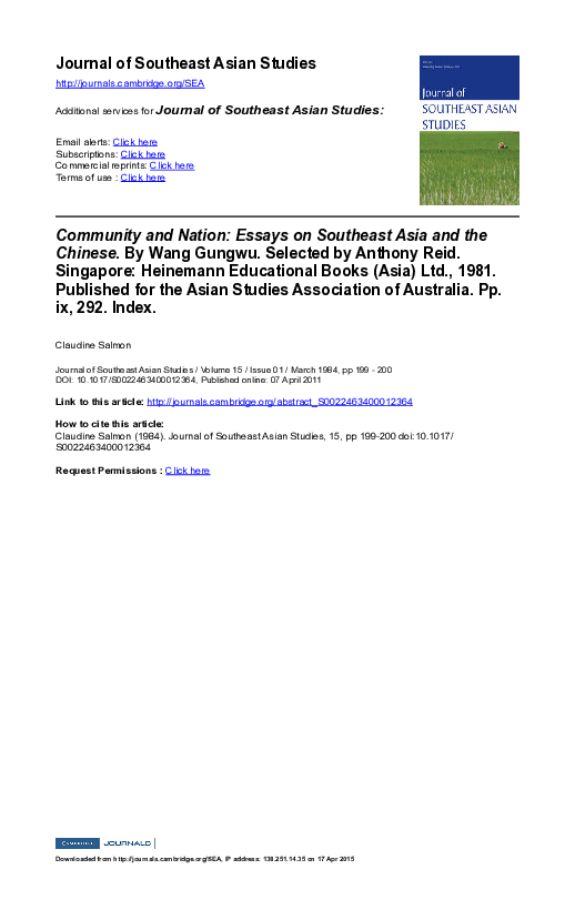 (PDF) Community and Nation: Essays on Southeast Asia and the Chinese ...