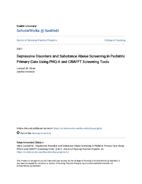 (PDF) Depressive Disorders and Substance Abuse Screening in Pediatric Primary Care Using PHQ-A ...