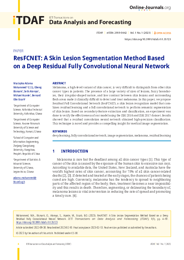 (PDF) ResFCNET: A Skin Lesion Segmentation Method Based on a Deep Residual Fully Convolutional ...