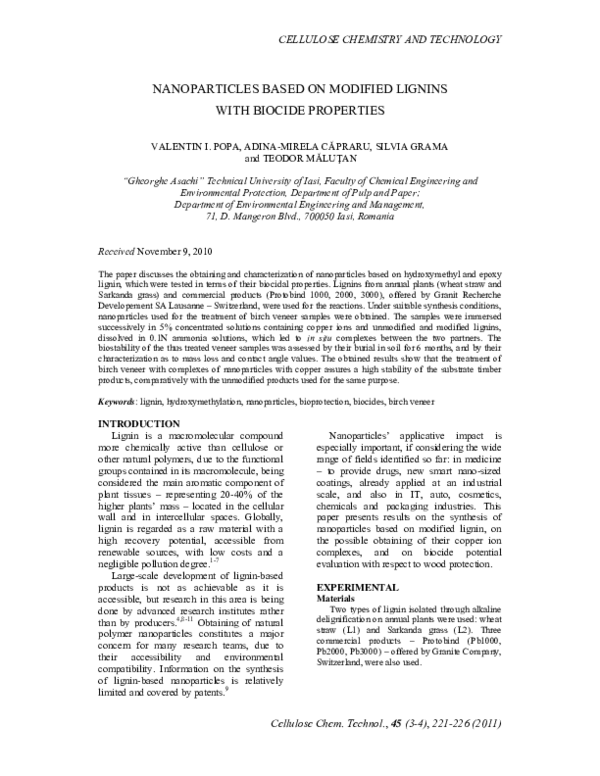 (PDF) Nanoparticles Based on Modified Lignins with Biocide Properties