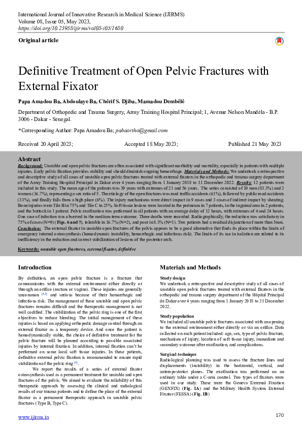 (PDF) Definitive Treatment of Open Pelvic Fractures with External Fixator