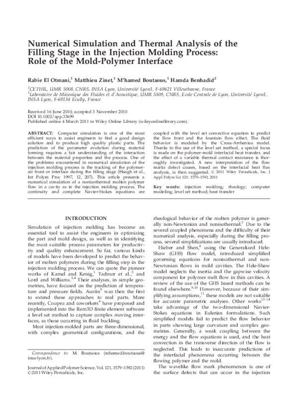 (PDF) Numerical simulation and thermal analysis of the filling stage in the injection molding ...