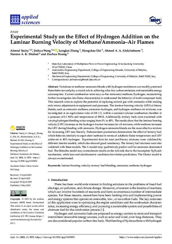 (PDF) Experimental Study on the Effect of Hydrogen Addition on the Laminar Burning Velocity of ...