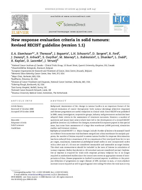 (PDF) New response evaluation criteria in solid tumours: Revised RECIST ...