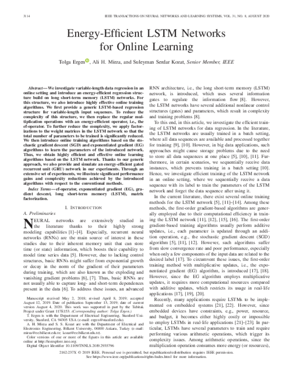 (PDF) Energy-Efficient LSTM Networks for Online Learning