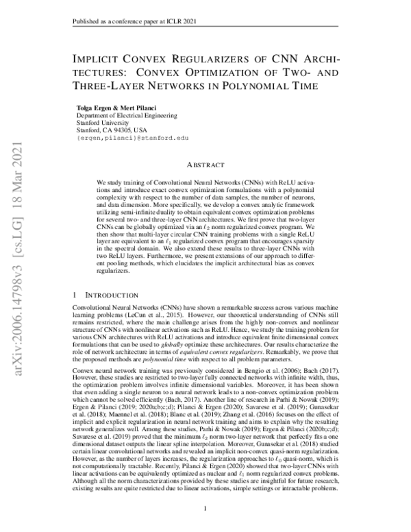 Pdf Implicit Convex Regularizers Of Cnn Architectures Convex Optimization Of Two And Three