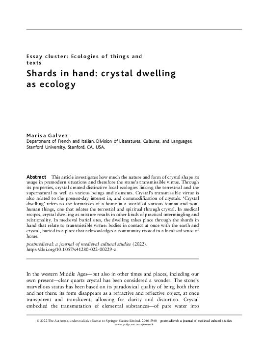 (PDF) Shards in hand: crystal dwelling as ecology