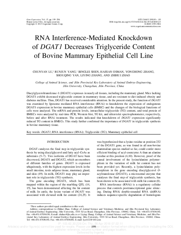 (PDF) RNA Interference-Mediated Knockdown of DGAT1 Decreases ...