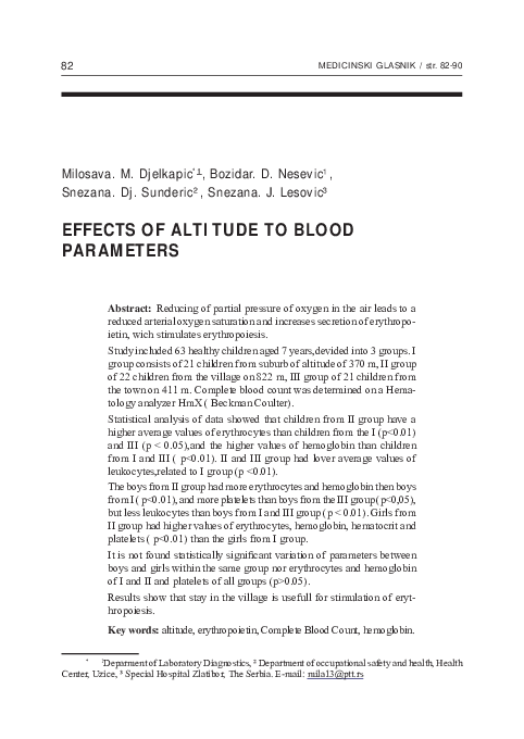 (PDF) Effects of altitude to blood parameters | Snežana Lešović ...