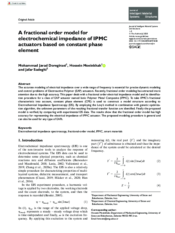 (PDF) A fractional order model for electrochemical impedance of IPMC actuators based on constant ...
