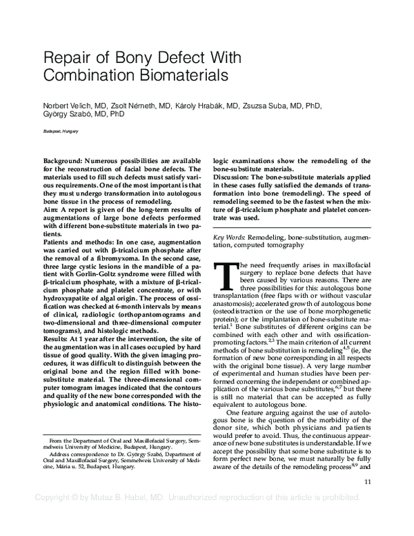 (PDF) Repair of Bony Defect With Combination Biomaterials