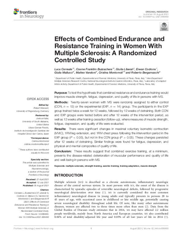 (PDF) Effects of Combined Endurance and Resistance Training in Women ...