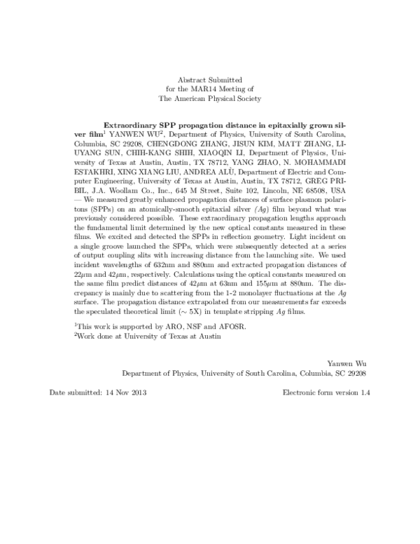 (PDF) Extraordinary SPP propagation distance in epitaxially grown ...