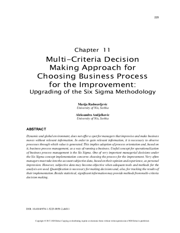 (PDF) Multi-Criteria Decision Making Approach for Choosing Business Process for the Improvement