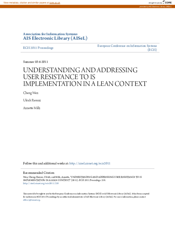 (PDF) Understanding and Addressing User Resistance to is Implementation ...