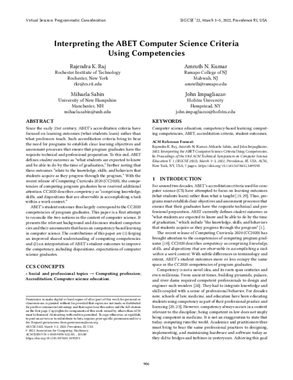(PDF) Interpreting the ABET Computer Science Criteria Using Competencies