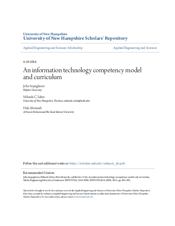 (PDF) An information technology competency model and curriculum