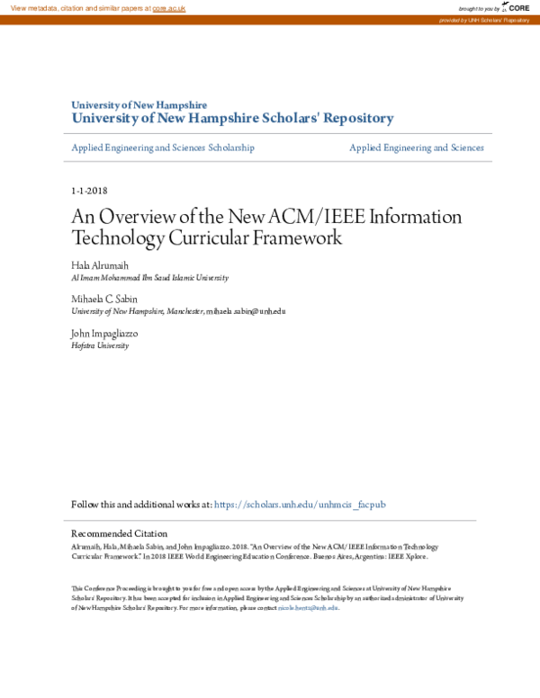 (PDF) An Overview of the New ACM/IEEE Information Technology Curricular Framework