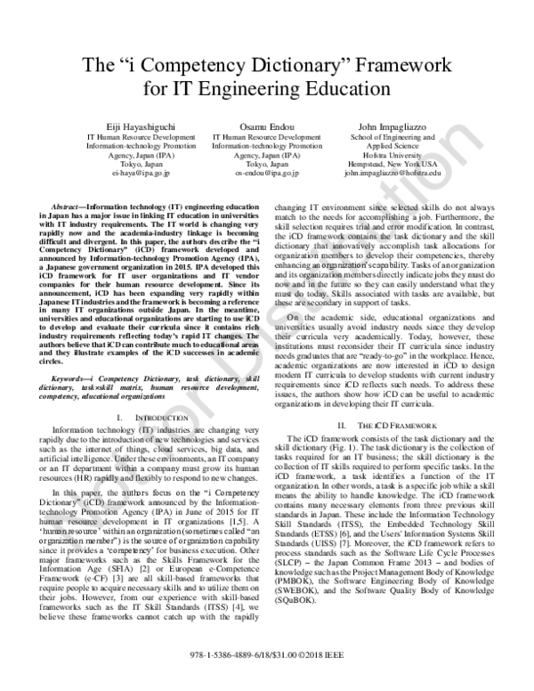 (PDF) The “i Competency Dictionary” Framework for IT Engineering Education