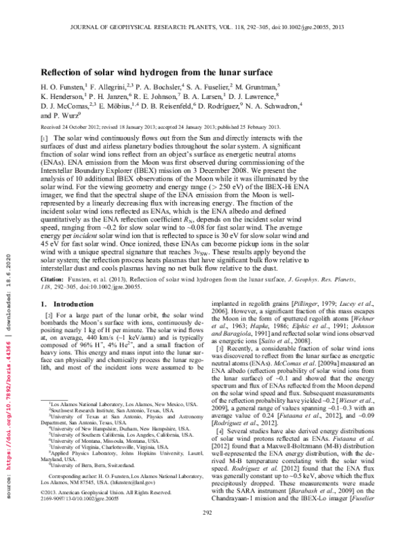 (PDF) Reflection of solar wind hydrogen from the lunar surface | Mike ...
