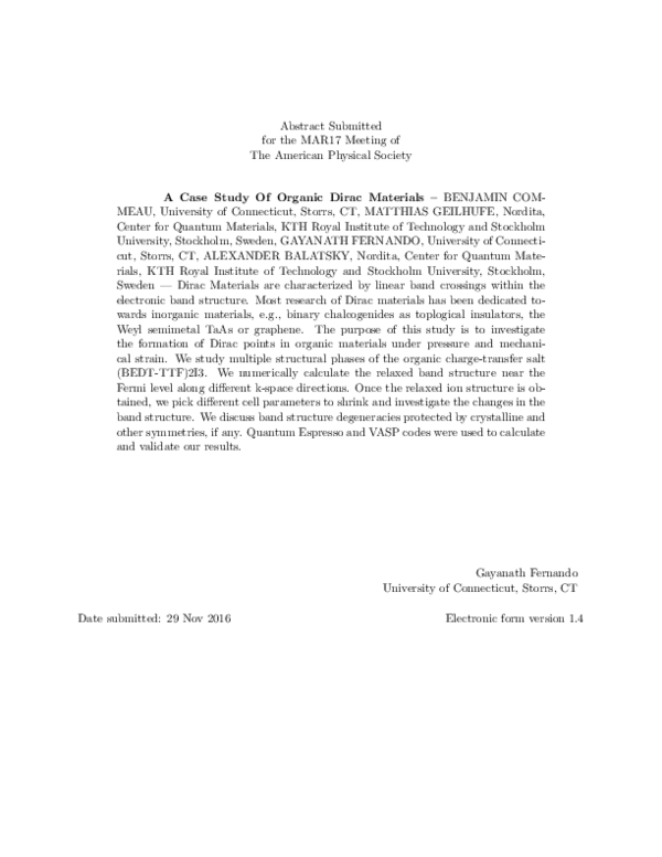 (PDF) A Case Study Of Organic Dirac Materials | gayanath fernando - Academia.edu