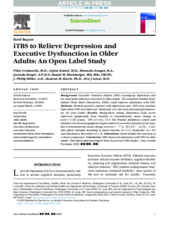 (PDF) iTBS for Depression and Executive Dysfunction in Older Adults