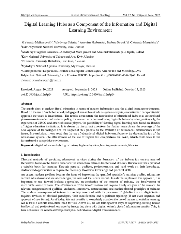 (PDF) Digital Learning Hubs as a Component of the Information and ...