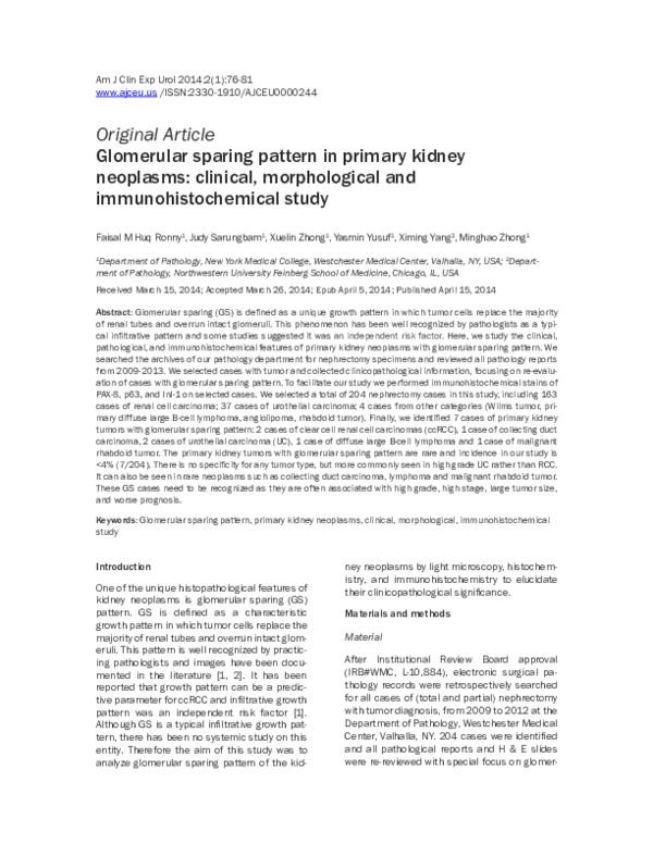 (PDF) Glomerular sparing pattern in primary kidney neoplasms: clinical ...