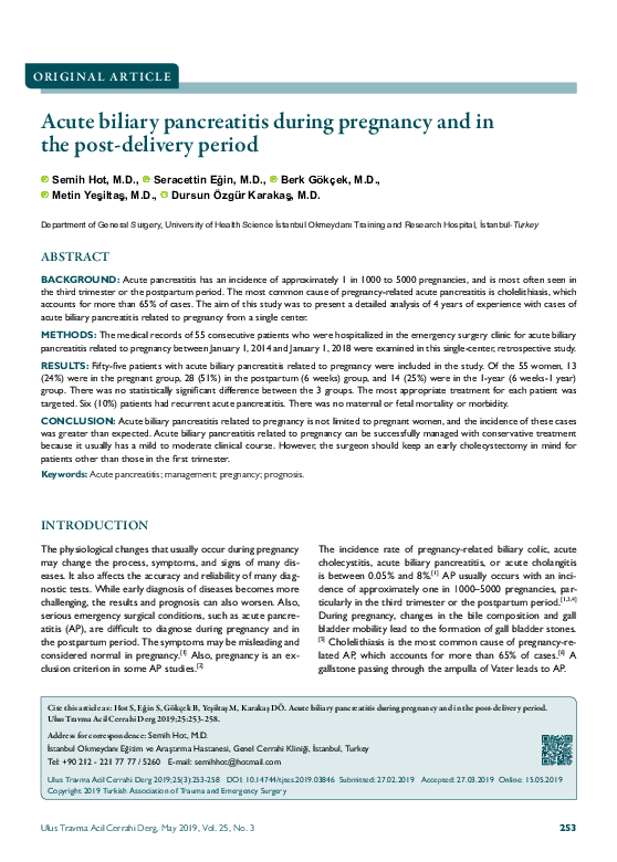 (PDF) Acute biliary pancreatitis during pregnancy and post delivery period
