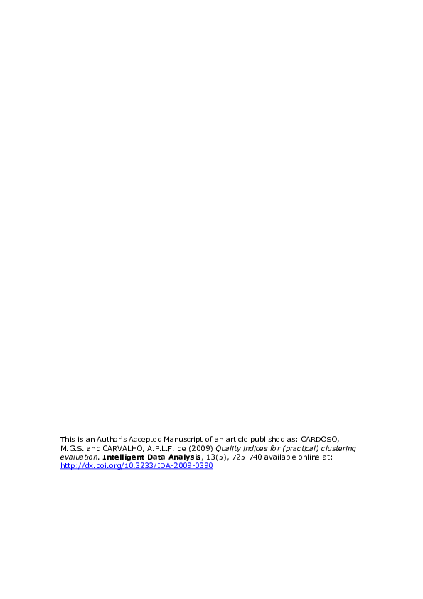 Pdf Quality Indices For Practical Clustering Evaluation