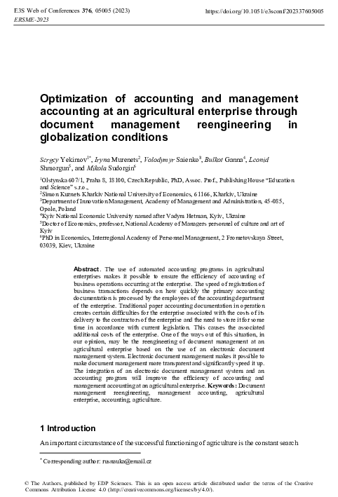 (PDF) Optimization of accounting and management accounting at an ...