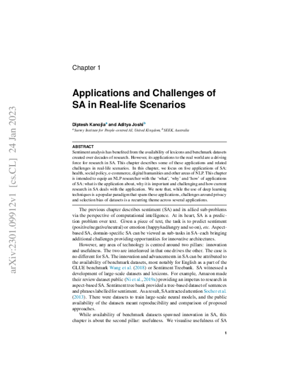 (PDF) Applications and Challenges of Sentiment Analysis in Real-life Scenarios