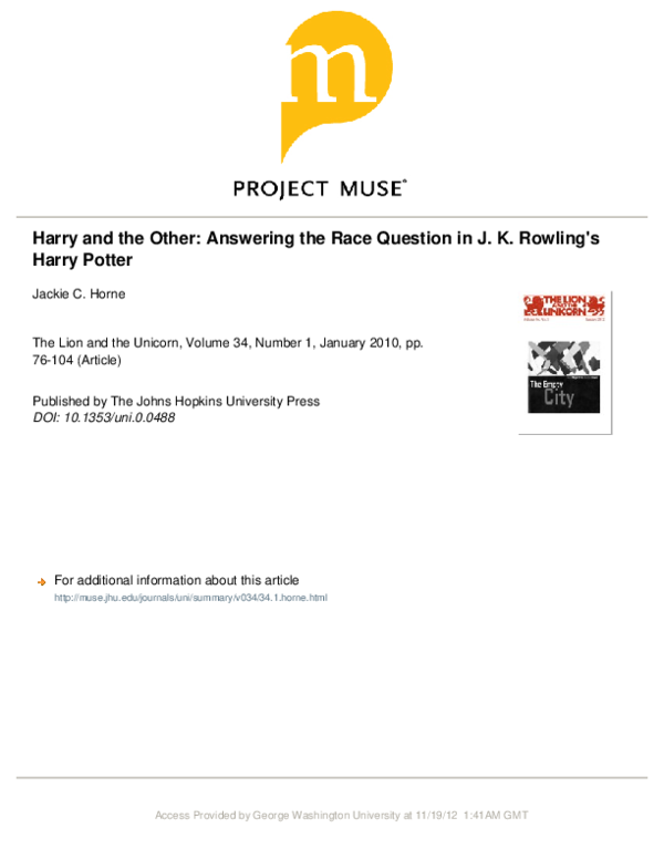 (PDF) Harry and the Other: Answering the Race Question in J. K. Rowling ...