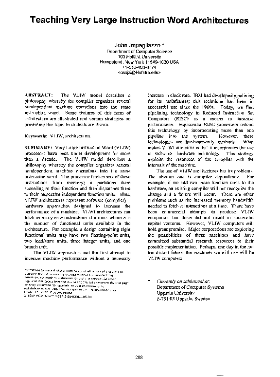 (PDF) Teaching very large instruction word architectures