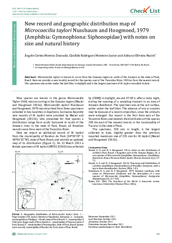(PDF) New record and geographic distribution map of Microcaecilia ...