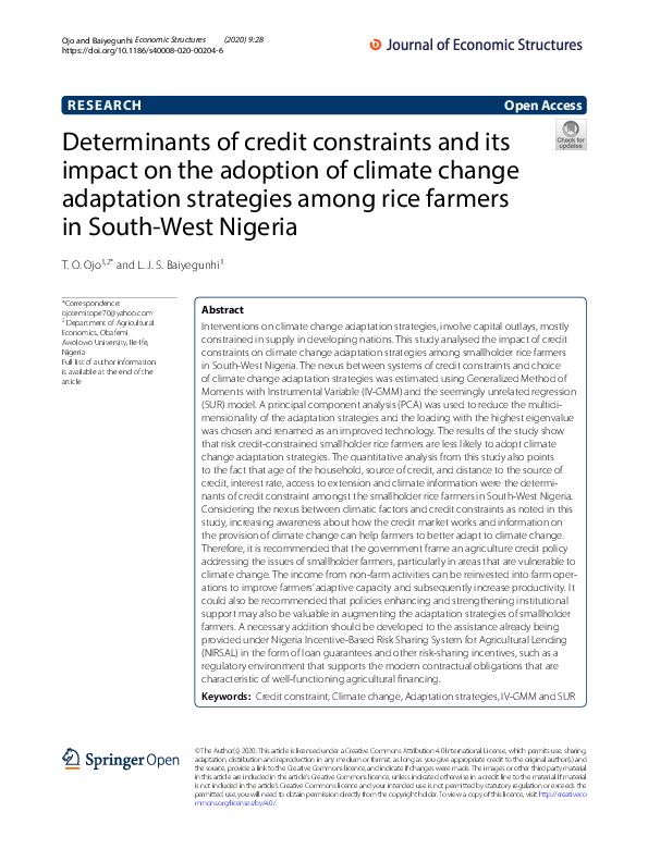 (PDF) Determinants of credit constraints and its impact on the adoption of climate change ...