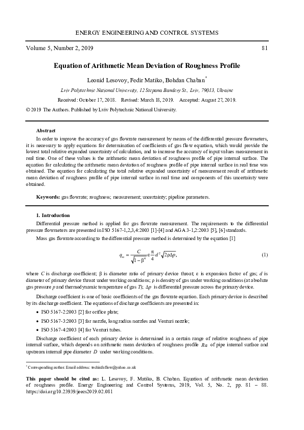 (PDF) Equation of Arithmetic Mean Deviation of Roughness Profile