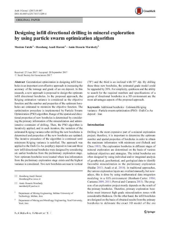 (PDF) Designing infill directional drilling in mineral exploration by using particle swarm ...