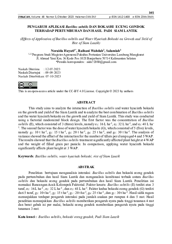 (PDF) Pengaruh Aplikasi Bacillus Subtilis Dan Bokasi Eceng Gondok ...