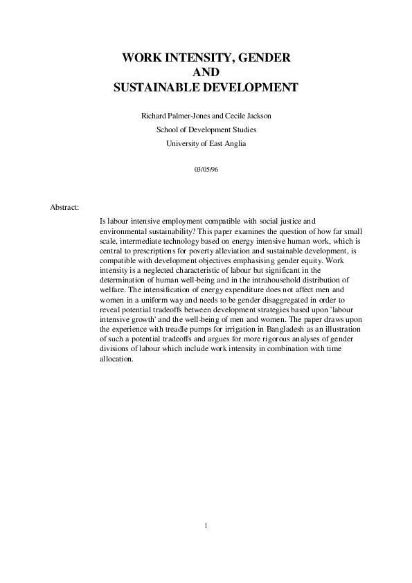 (PDF) Work intensity, gender and sustainable development