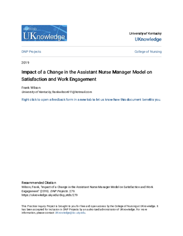 (PDF) Impact of a Change in the Assistant Nurse Manager Model on ...