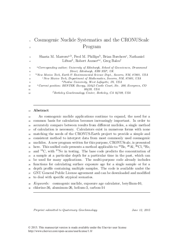 (PDF) Cosmogenic nuclide systematics and the CRONUScalc program