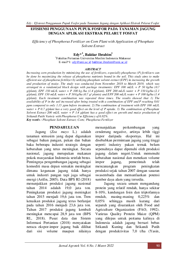 (PDF) Efisiensi Penggunaan Pupuk Fosfor Pada Tanaman Jagung Dengan ...
