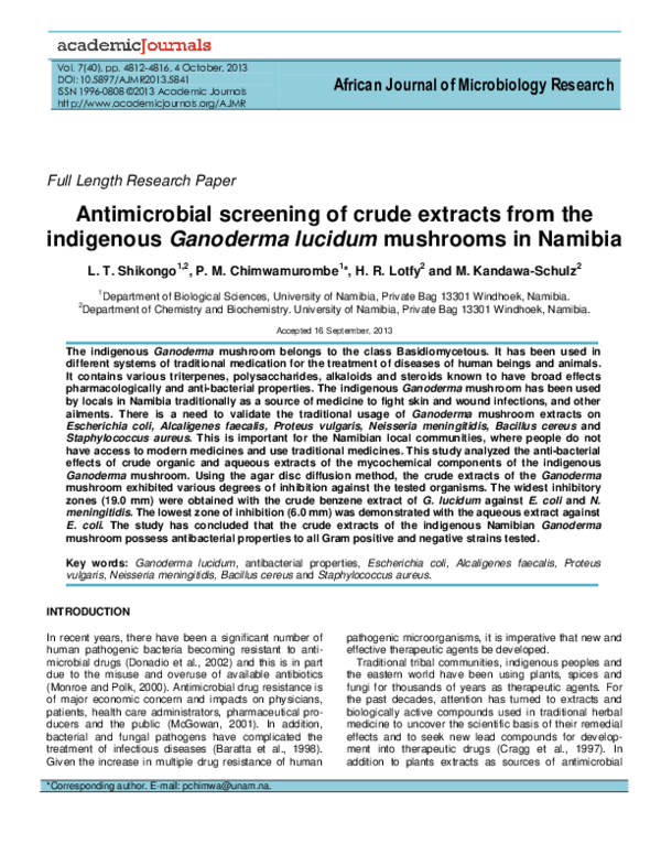 (PDF) Antimicrobial screening of crude extracts from the indigenous ...