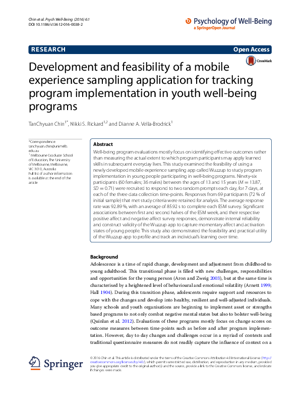 (PDF) Development and feasibility of a mobile experience sampling ...